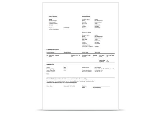 Export and customs information | Support » DPD