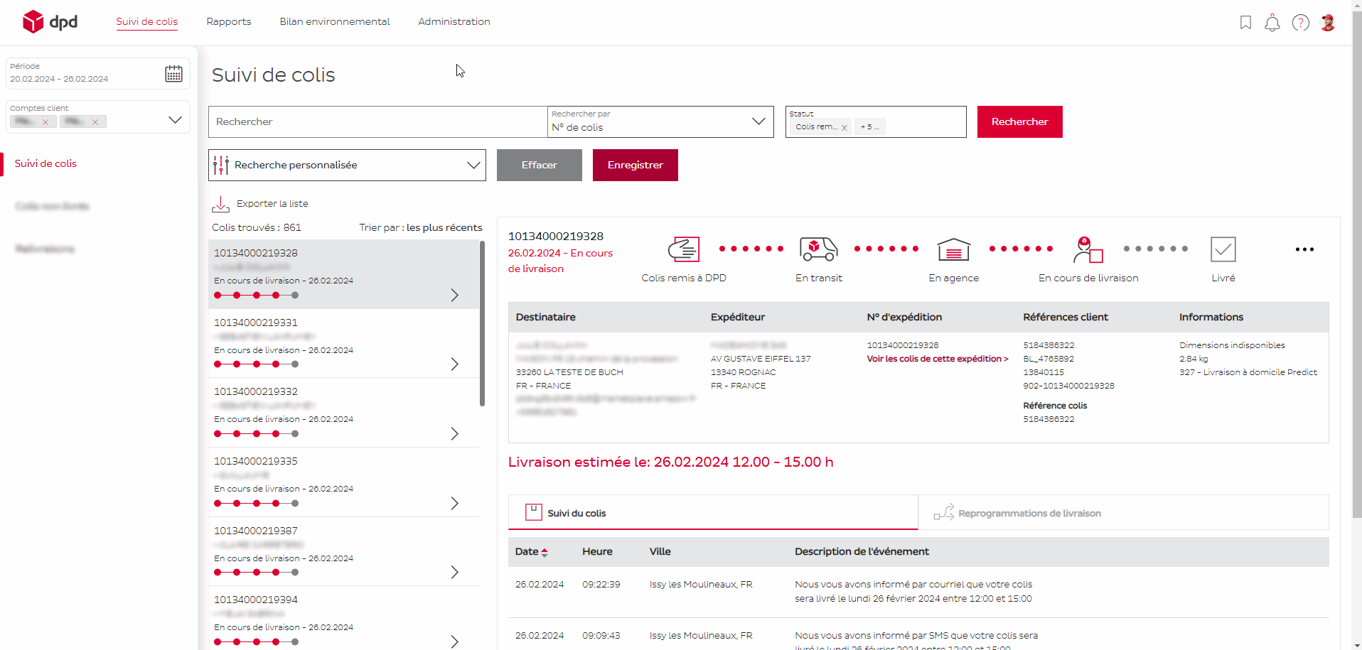 Quels critères sont à ma disposition pour rechercher un colis ? | DPD