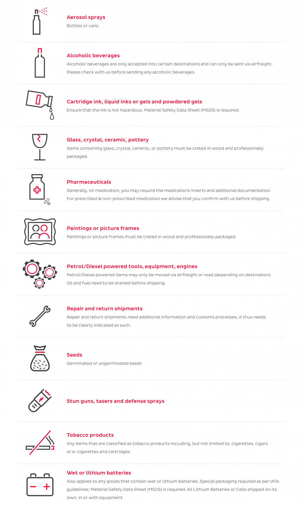 DPD South Africa - Prohibited and Restricted Items